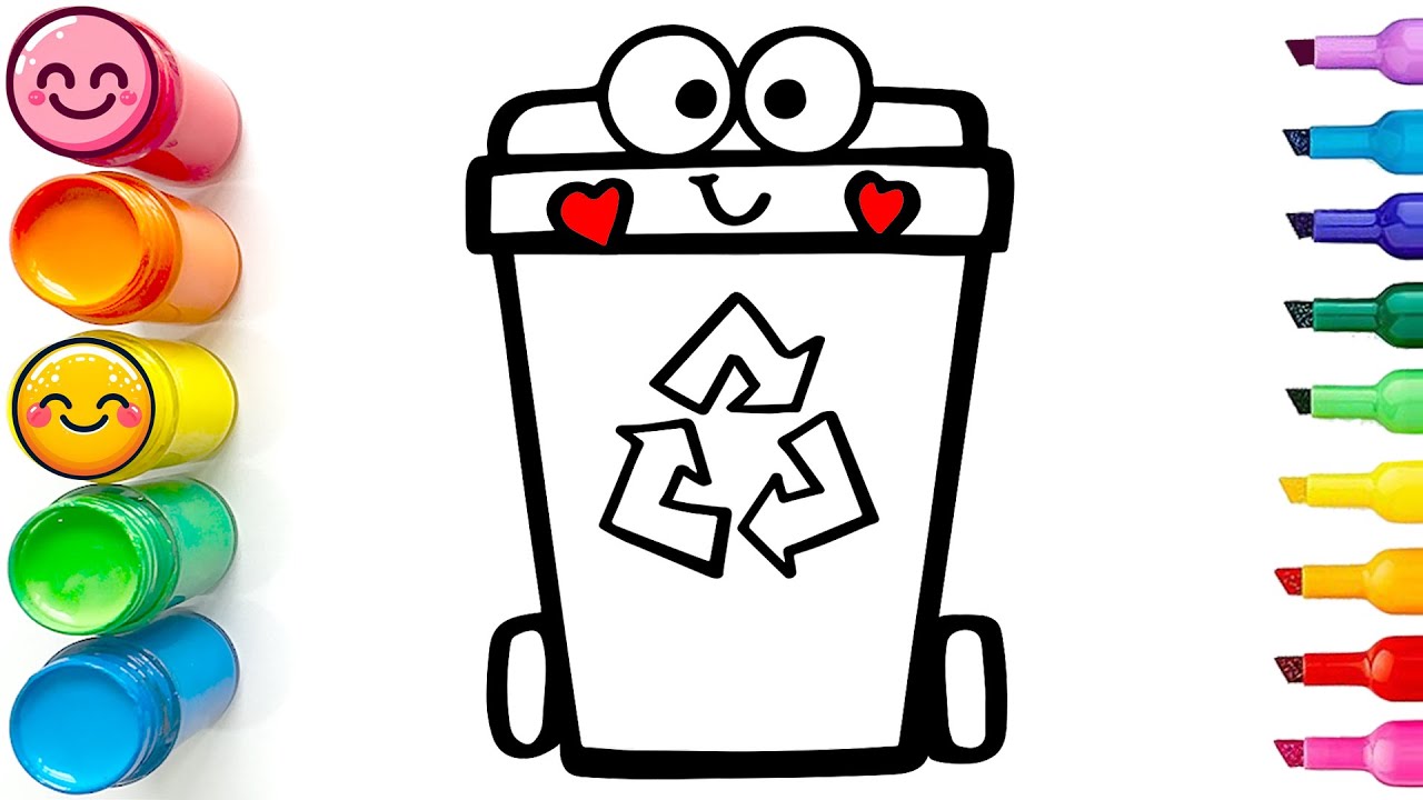 How to Draw a Cute Trash Bin | Easy Step by Step Tutorial - YouTube