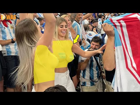 Crazy Woman Fans Take Off Shirt to Celebrate Argentina World Cup Champion 2022 - Football Video