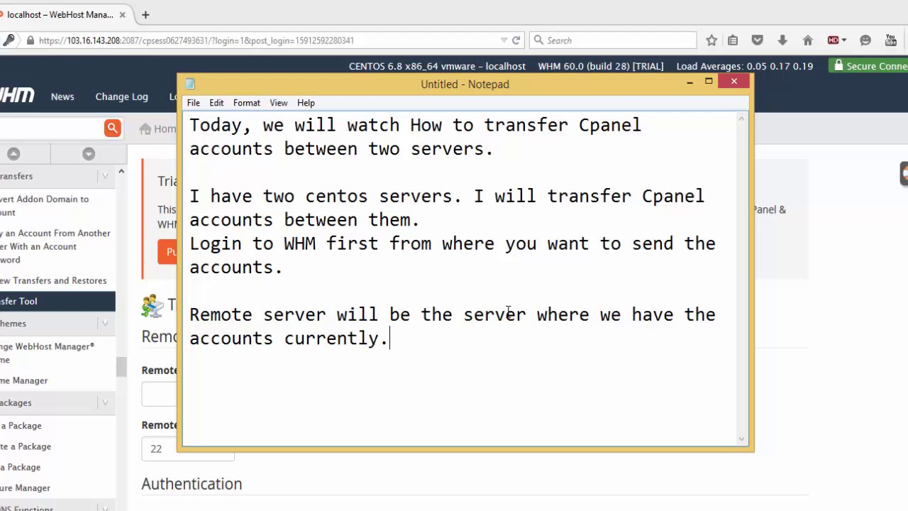 How To Transfer Cpanel Accounts From One Centos Server To Another Using Transfer Tool - YouTube