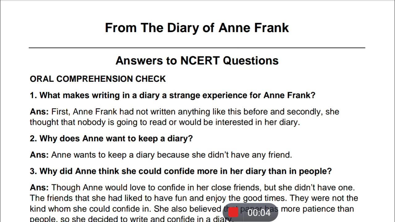 From The Diary Of Anne Frank | Questions And Answers | Hindi ...