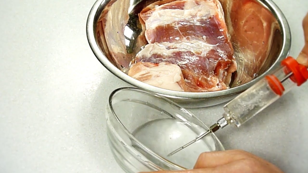 Injecting water into meat - YouTube