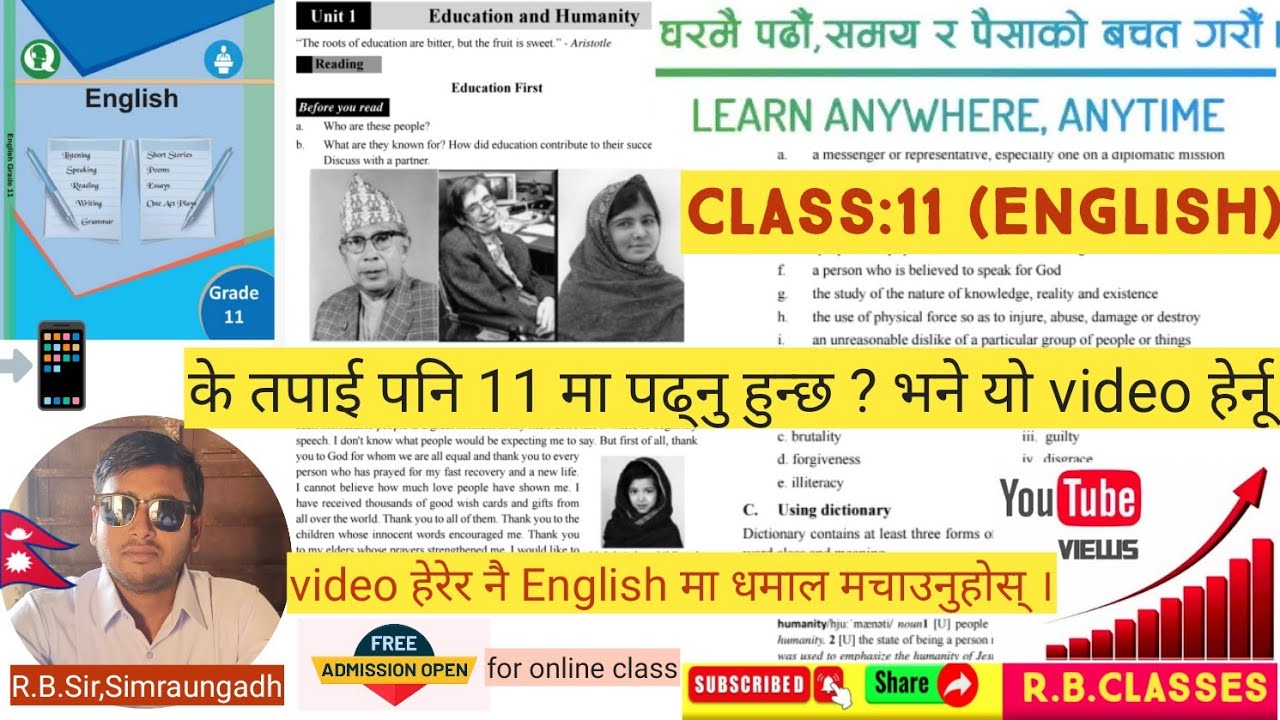 Class:11,Unit-1/ Education and Humanity / Exercise/R.B.Classes/English ...
