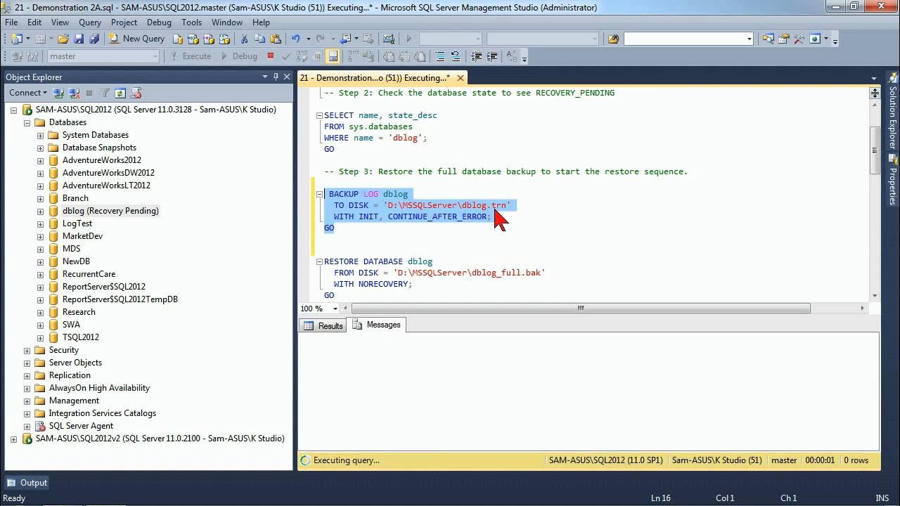 Administering Microsoft SQL Server 2012: Restoring Databases - YouTube