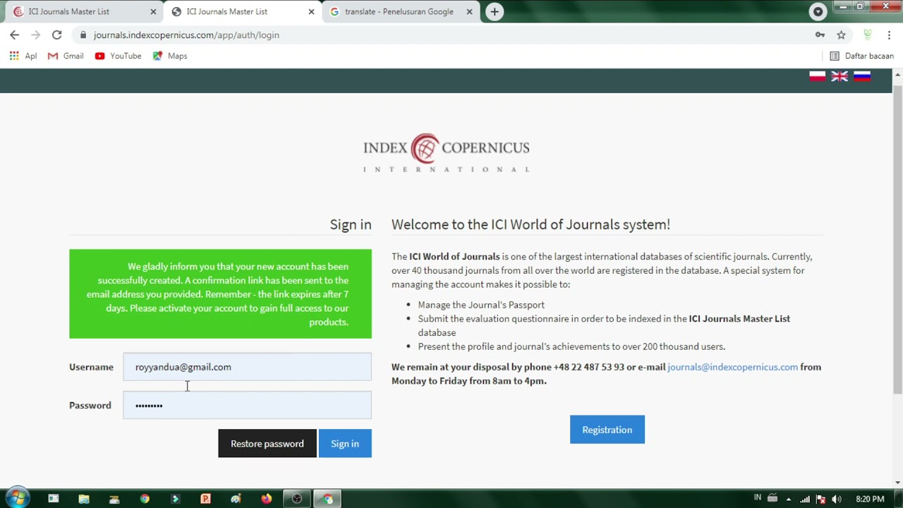 Cara Daftar Jurnal Copernicus Internasional Mudah dan Cepat - YouTube