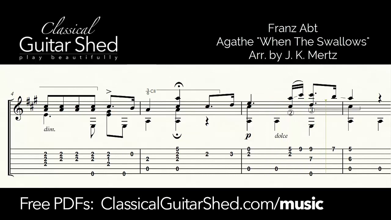 Abt: Agathe "When The Swallows" (arranged by Mertz) - Free Sheet Music ...