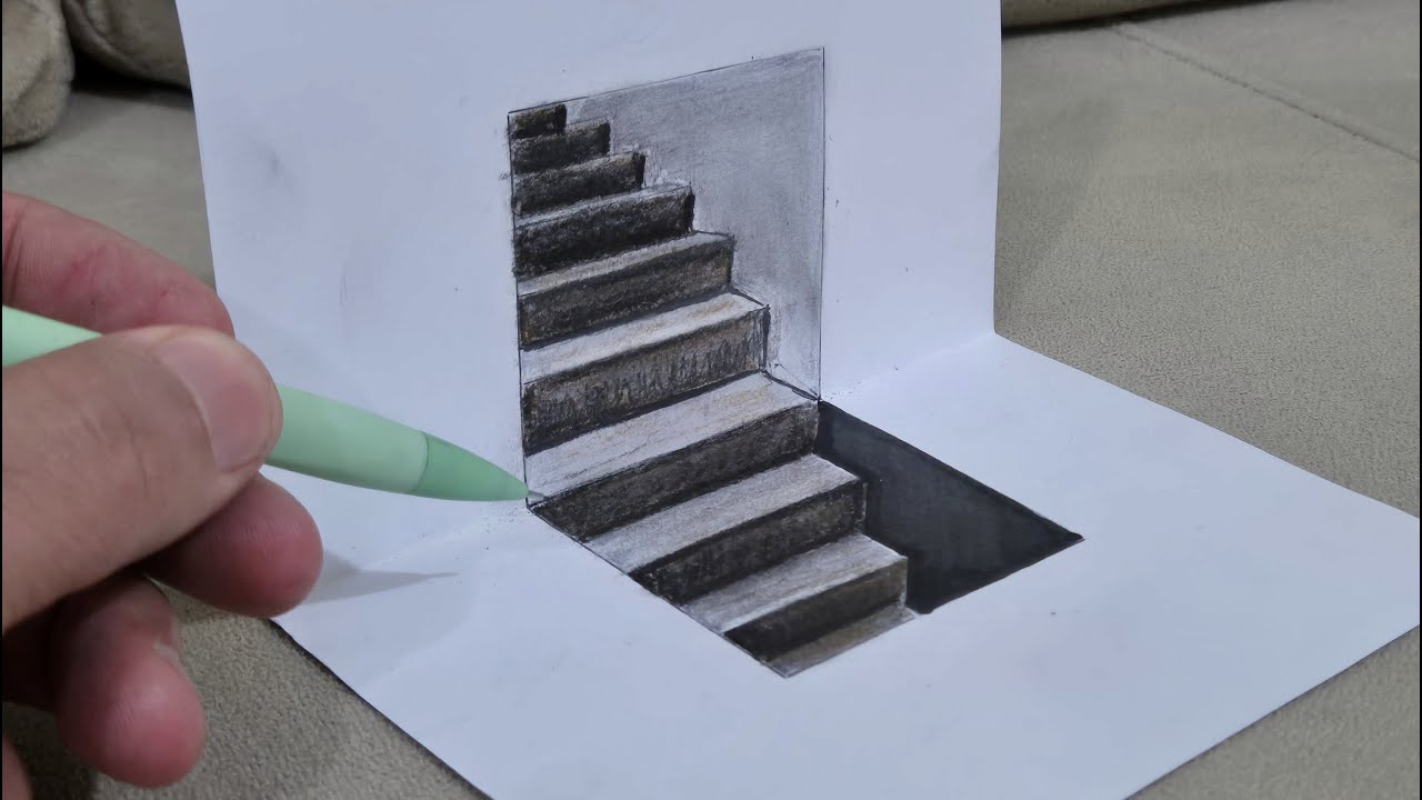3d drawing easy stairs on paper how to draw 3d - YouTube