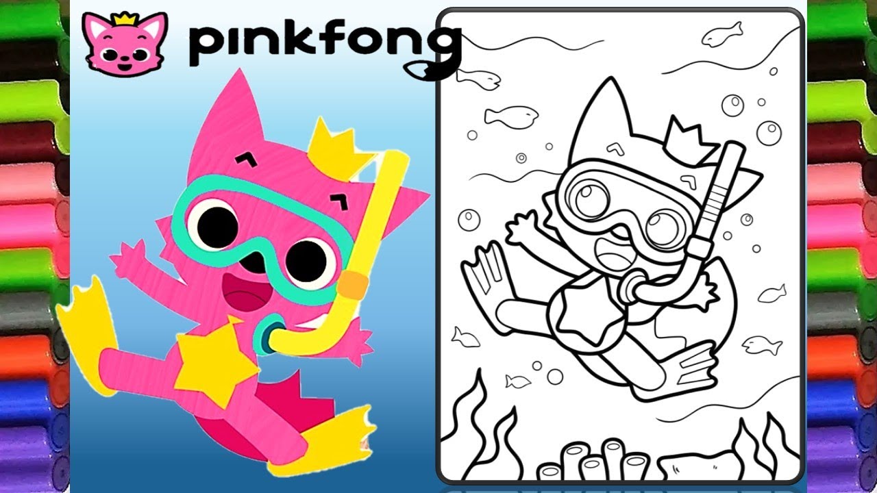 Pinkfong Baby Shark Kids Song -Let's Draw and Color Pinkfong Scuba ...