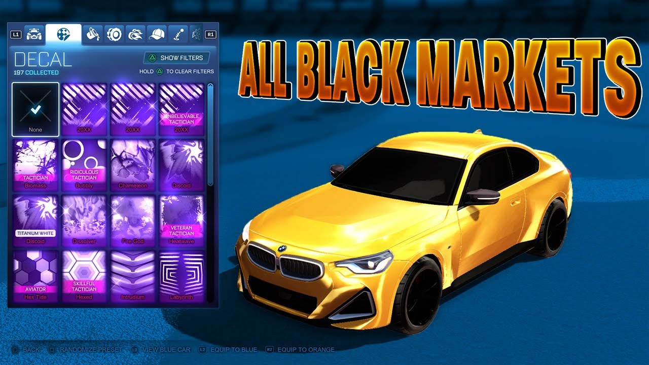 Rocket League BMW 240i With All Black Market Decals (In Depth Car ...