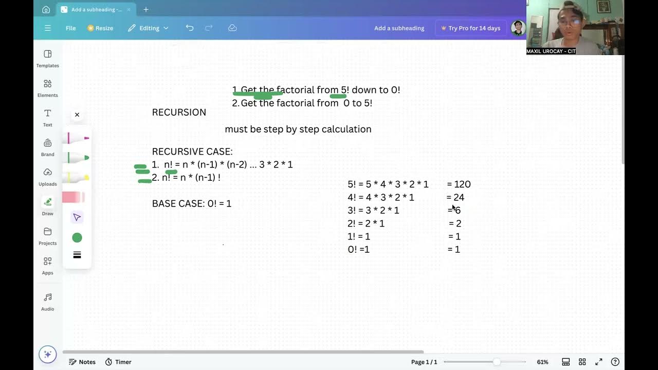 RECURSION FOR FACTORIAL PROBLEM - YouTube