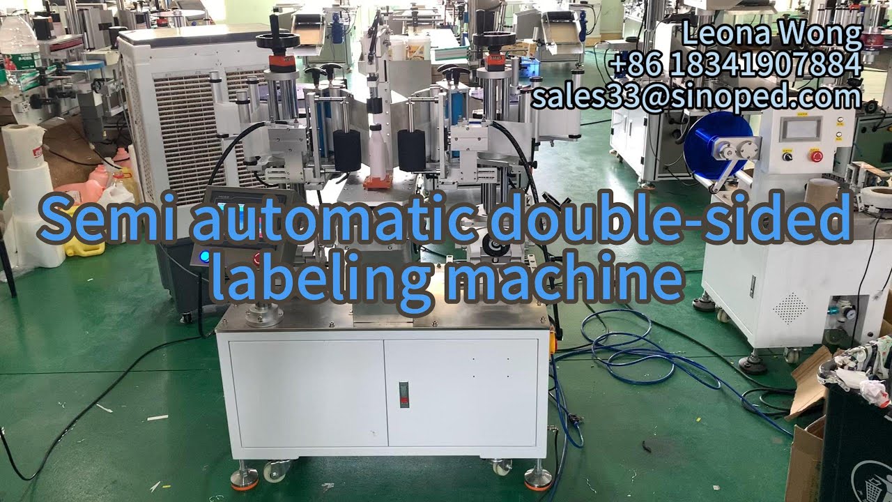 Semi automatic double sided labeling machine - YouTube