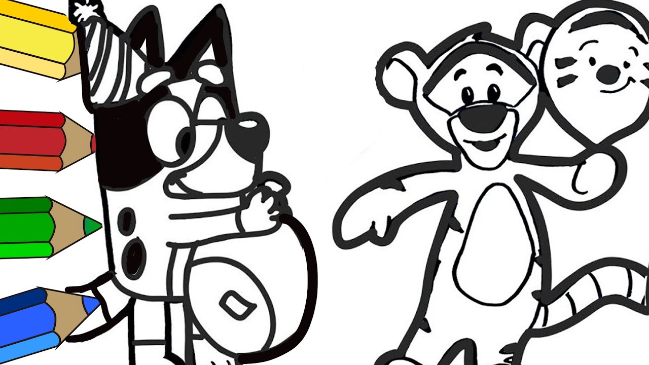 Drawing Bluey's Birthday Party Surprise and Bingo and Tigger and Winnie ...