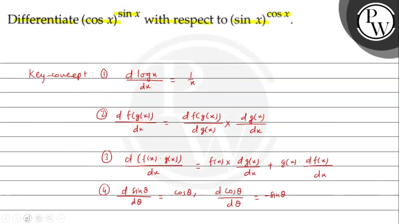 Differentiate \( (\cos x)^{\sin x} \) with respect to \( (\sin x)^{\cos ...