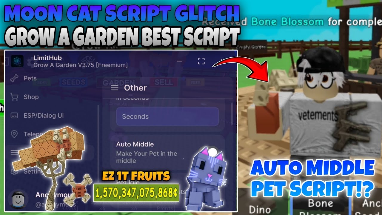 GROW A GARDEN SCRIPT AUTO MIDDLE PET! LIMITHUB SCRIPT ( GET BONE ...
