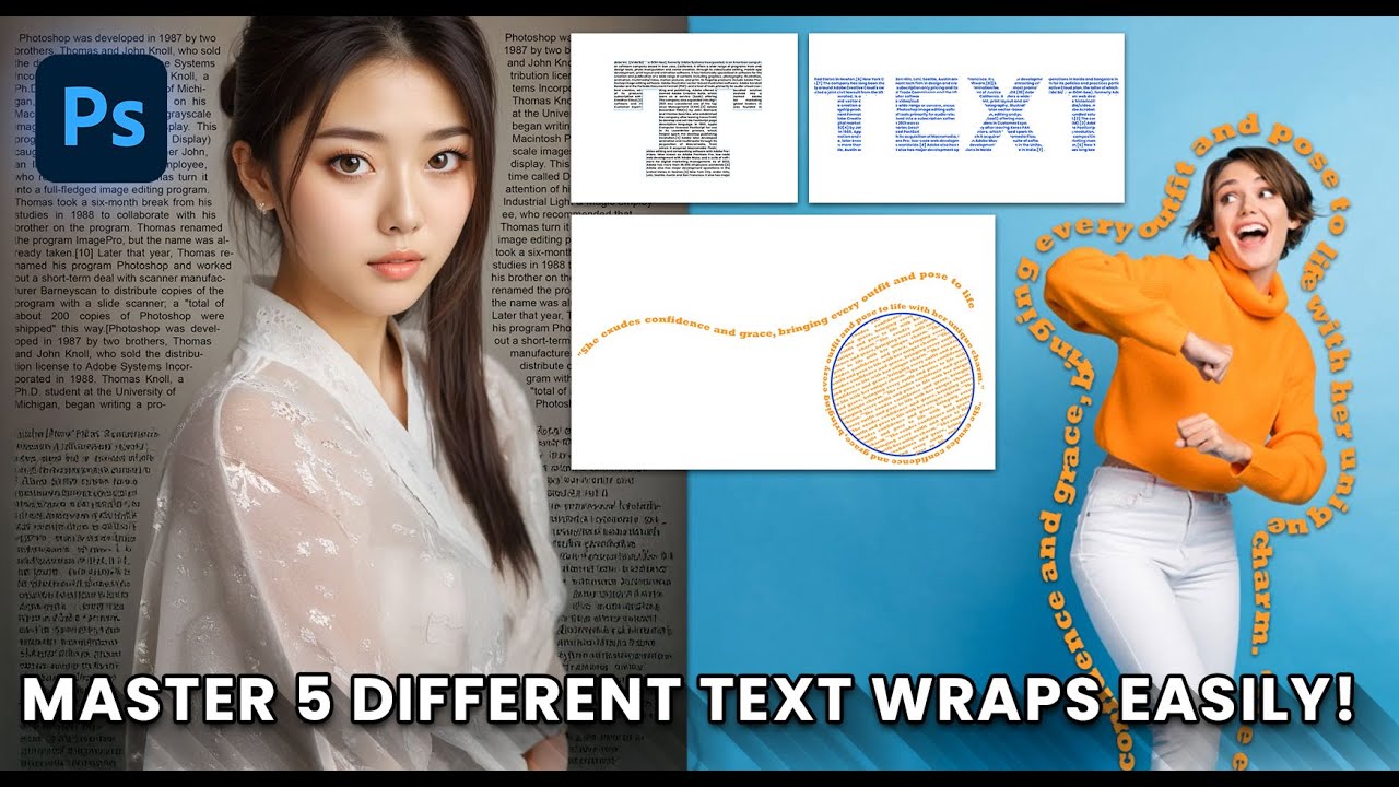 Master 5 different text wraps easily - Photoshop - YouTube