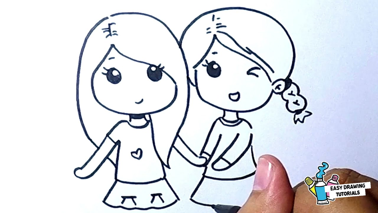 Two Friends Drawing Easy For Kids