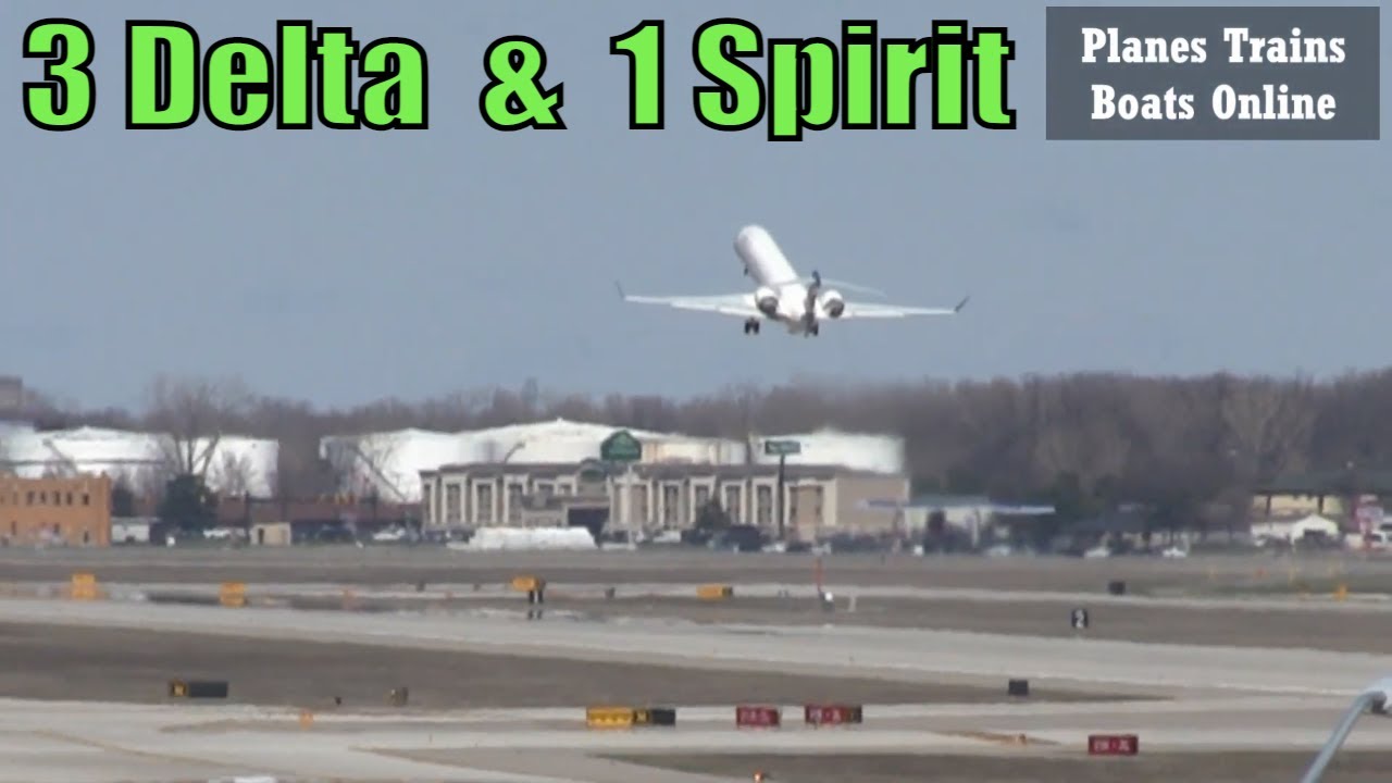 3 Delta & 1 Spirit Airline Jets Taking Off & Landing At Detroit Metro ...