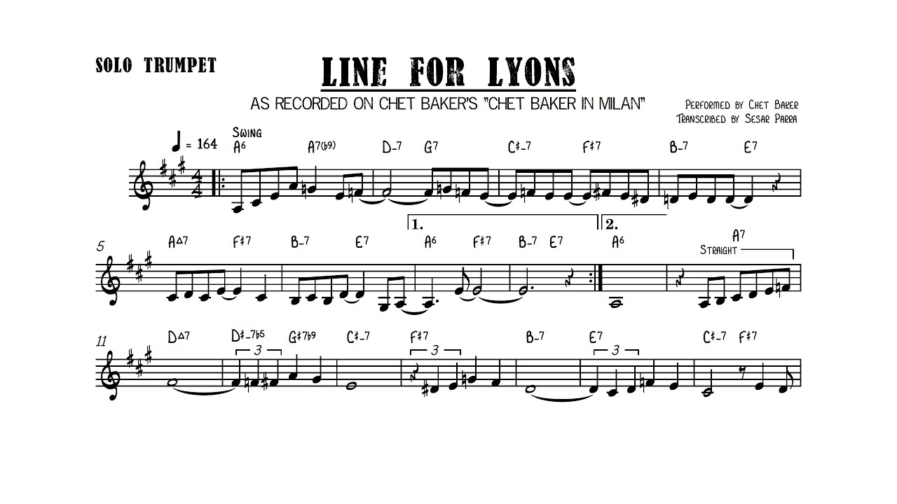 Chet Baker - Line for Lyons (Bb) Transcription - YouTube