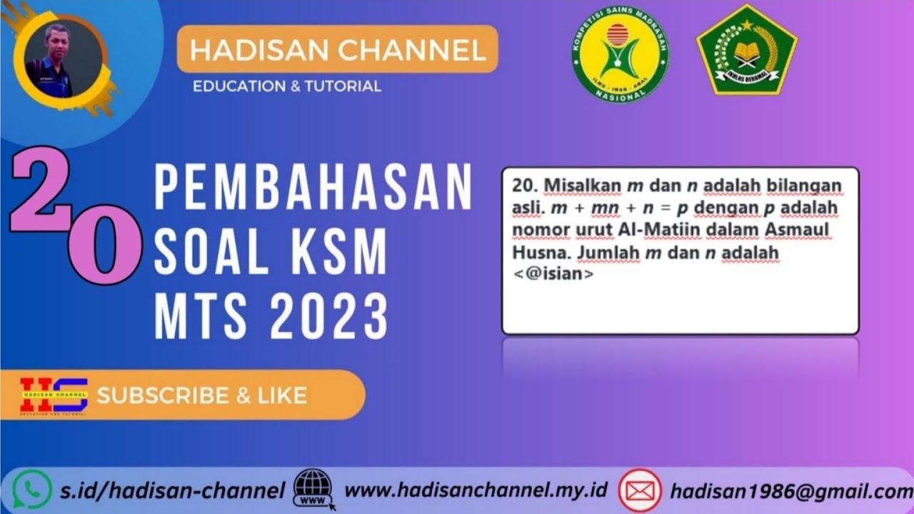Bocoran PEMBAHASAN KSM MATEMATIKA MTS 2023 dan UJI COBA KSM 2024 NO 20 ...