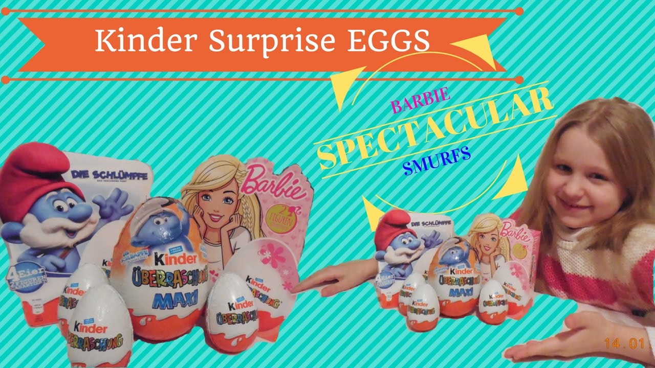 12 Kinder surprise Eggs opening from Smurfs & Barbie - Unboxing toy ...