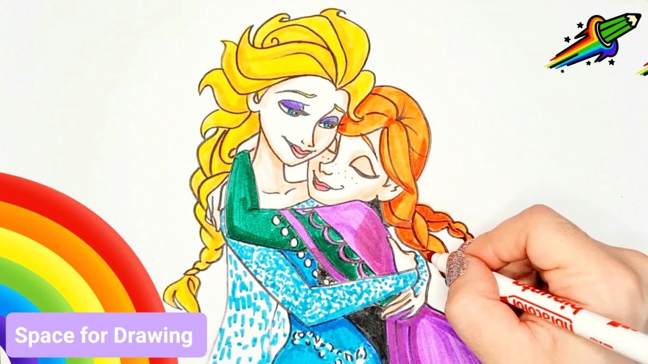 How to Draw Anna and Elza Hug- Disney Princess Easy Drawing - YouTube