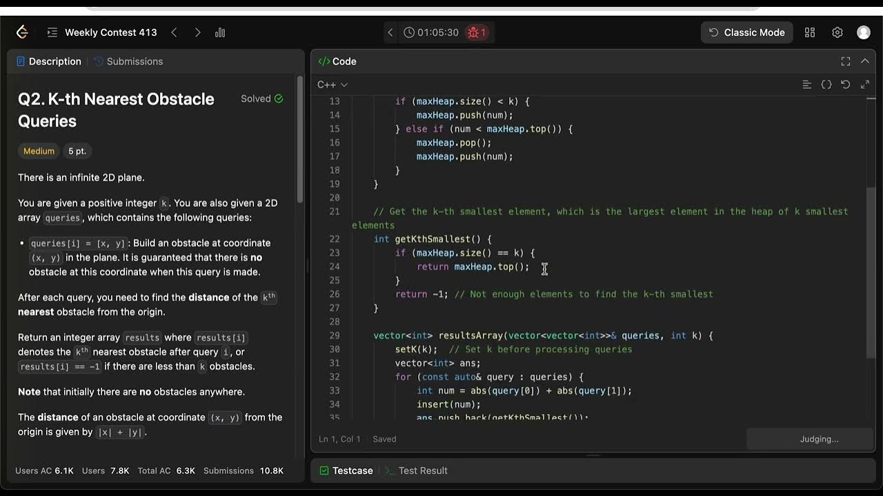 Leetcode weekly contest 413 K-th Nearest Obstacle Queries Solution ...