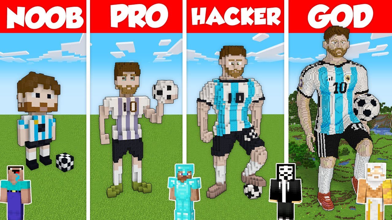 MESSI STATUE BASE HOUSE BUILD CHALLENGE - Minecraft Battle: NOOB vs PRO ...