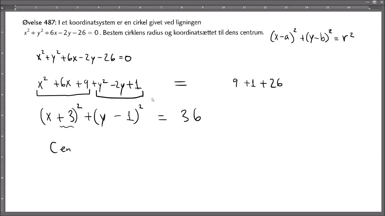 Cirklens ligning og kvadratkomplettering (kort version) - YouTube