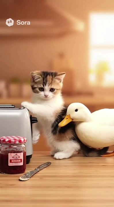 🎬 Cat & Duck EP6｜Toaster Chaos! Kitten Gets Hit by Flying Toast 😂🐱🐤 ...