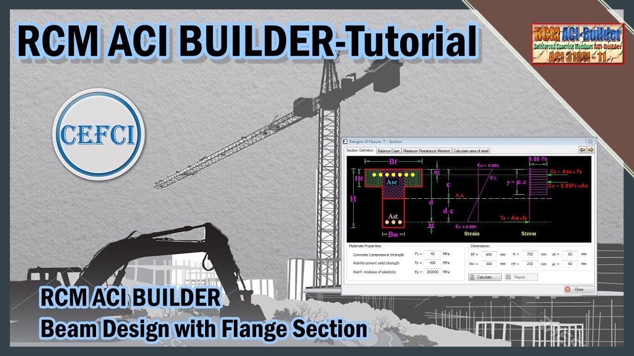 RCM ACI BUILDER Beam Design with Flange Section - YouTube