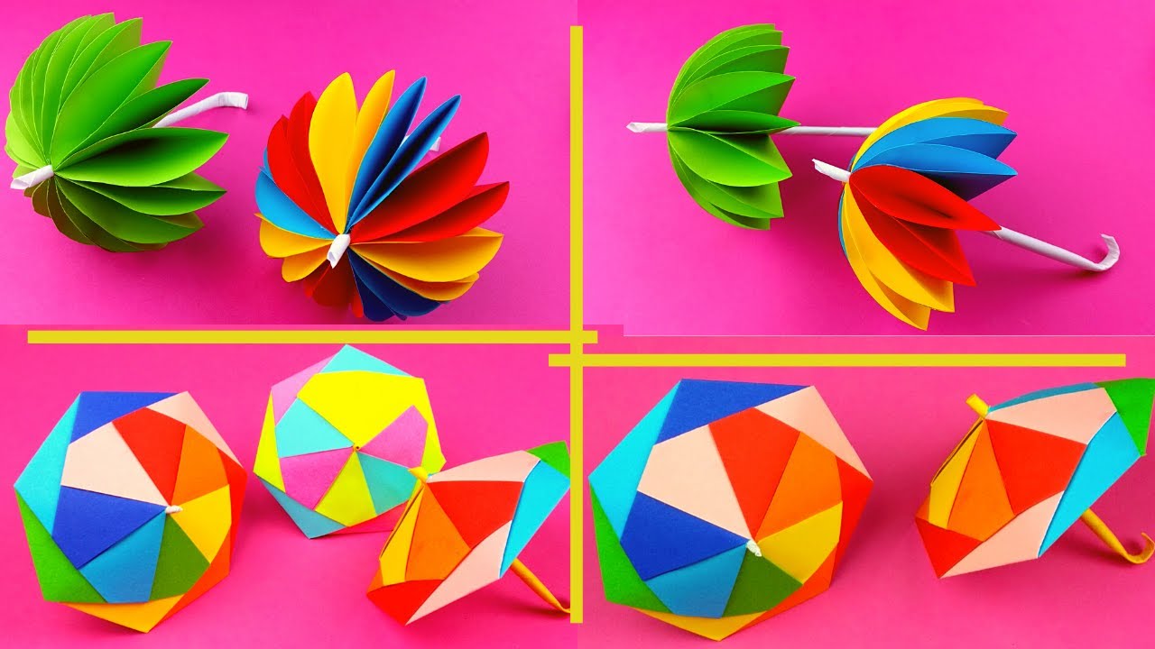 Paper Origami Umbrella - Easy Origami Colorful Umbrella DIY - YouTube