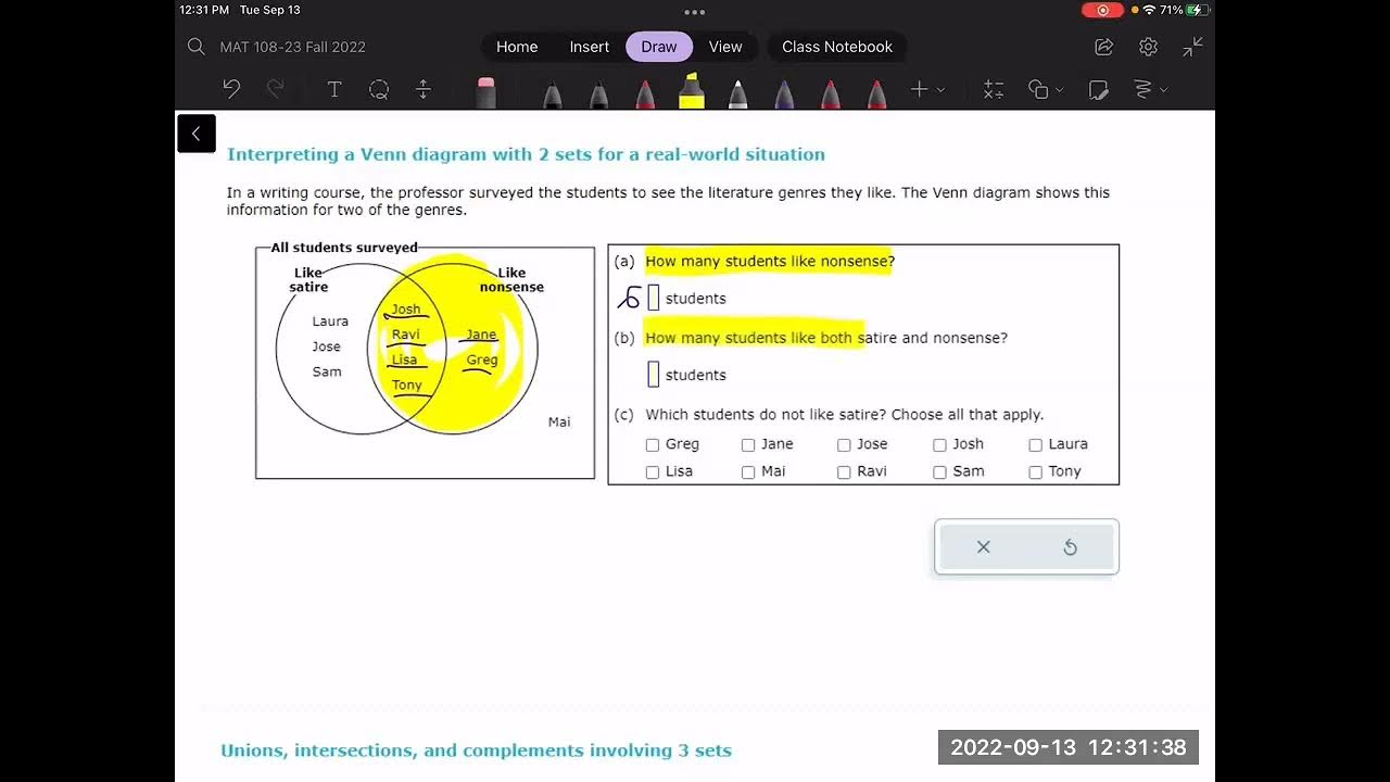 Interpreting a Venn diagram with 2 sets for a real world situation ...