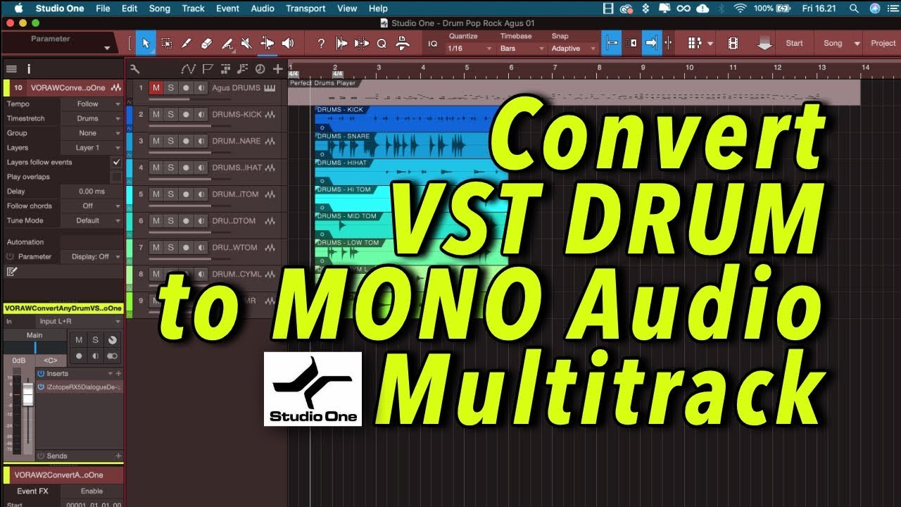 TIPS Convert Any Drum VST to MONO Audio Multitrack in STUDIO ONE # ...