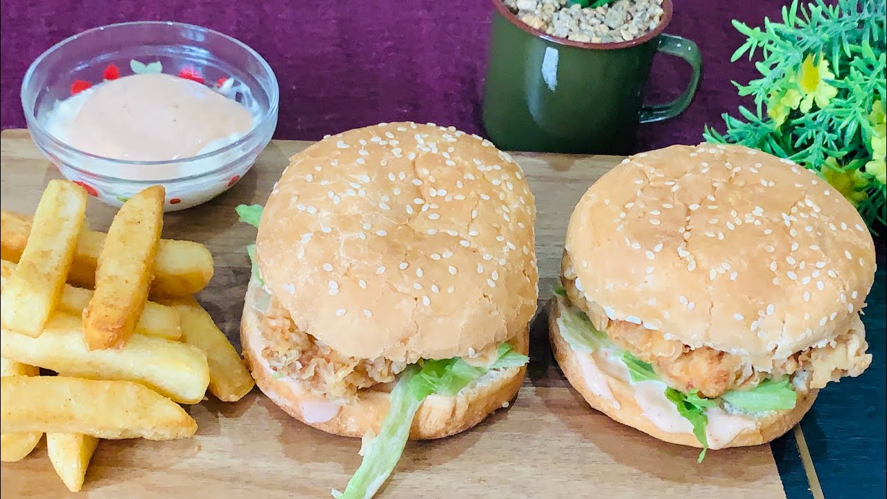 KFC Style Chicken Zinger Burger Recipe | Crispy Chicken Burger Recipe ...