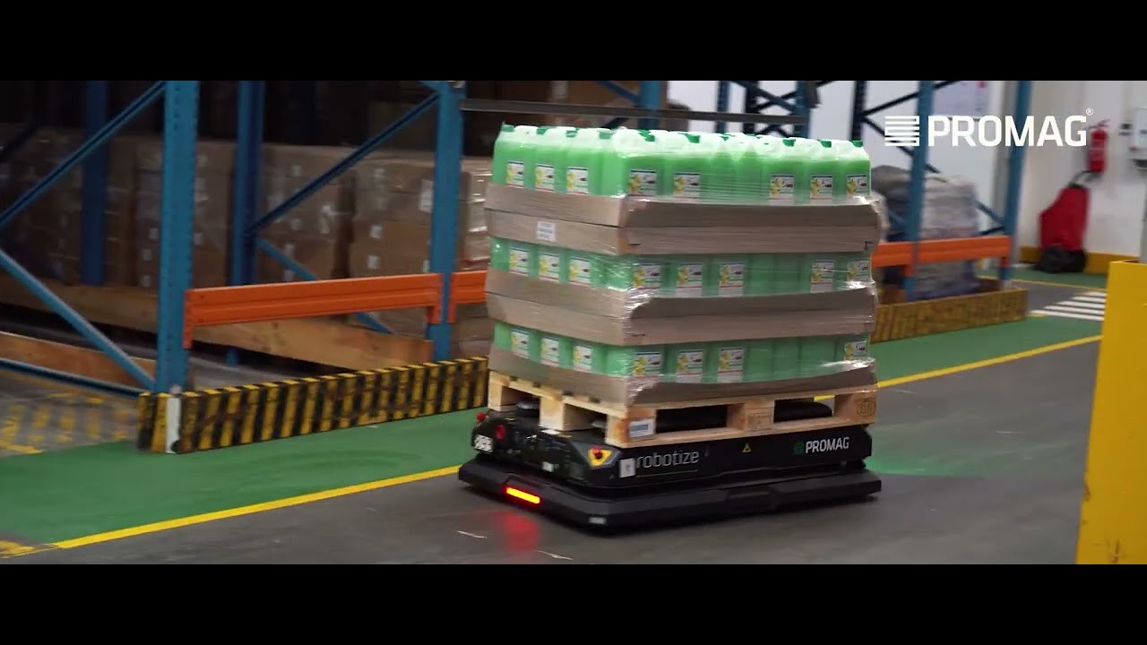 Autonomous mobile robots and a fully automatic wrapping line at CLOVIN S.A. - YouTube