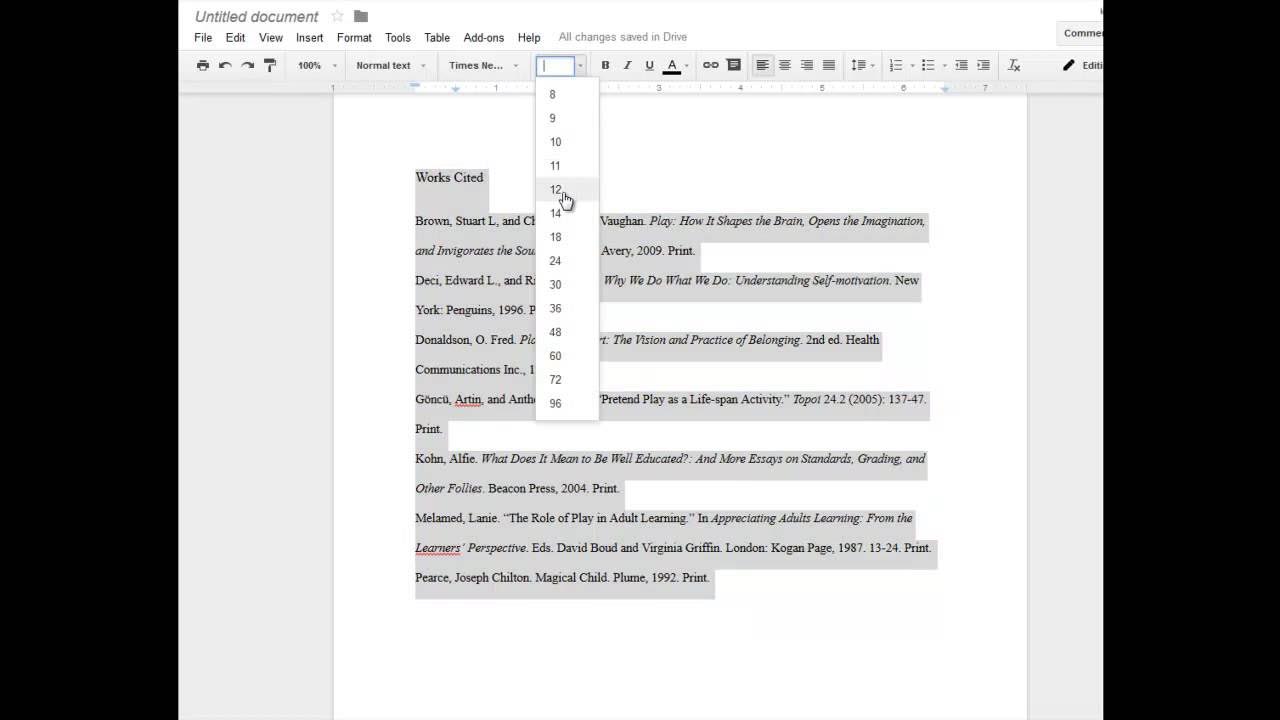 Formatting Works Cited list, MLA Format, Google Docs - YouTube