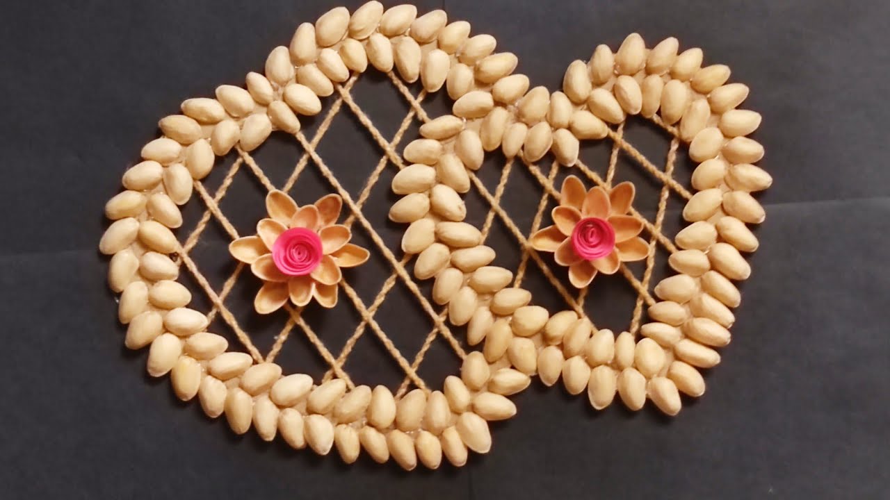 How to make wall hanging out of pista shell and cardboard / Home decor ...