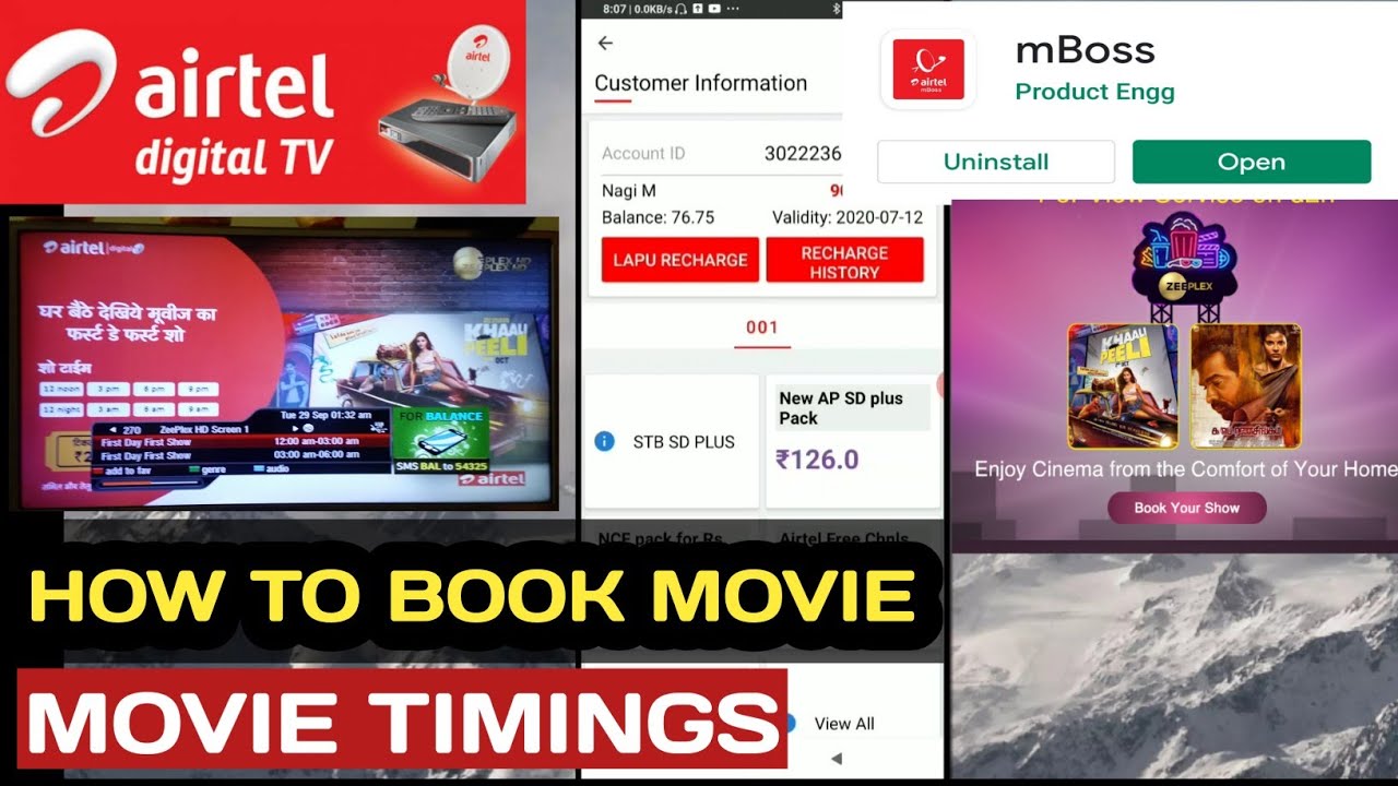 ZEEPLEX ON AIRTEL DIGITAL TV | HOW TO BOOK MOVIE | MBOSS APP RETAILERS | MOVIE TIMINGS | MNR ...