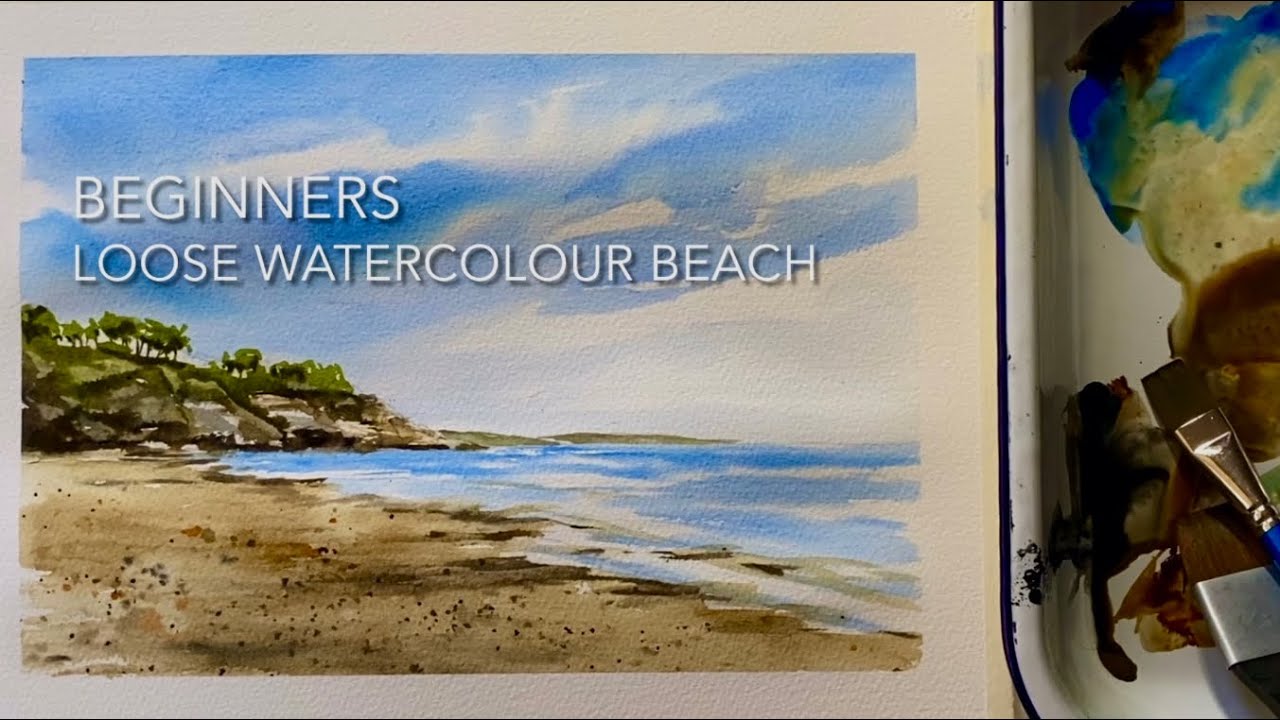 Beginners SIMPLE SUMMER BEACH WATERCOLOR Landscape, Loose Watercolour ...