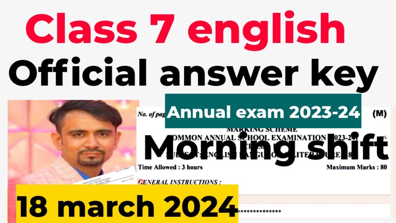 class 7 english answer key 2024 / morning shift/ annual exam 2023-24 ...