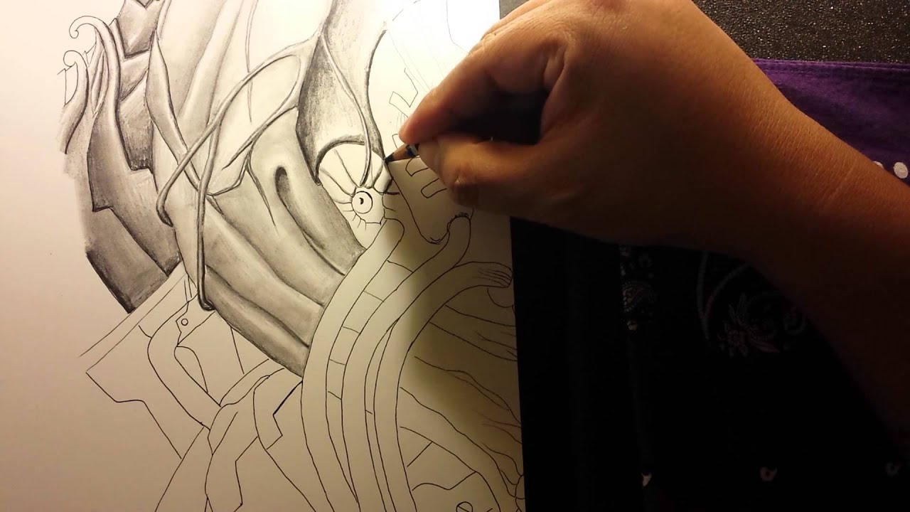 Drawing a biomechanical tattoo design. PART 3 - YouTube
