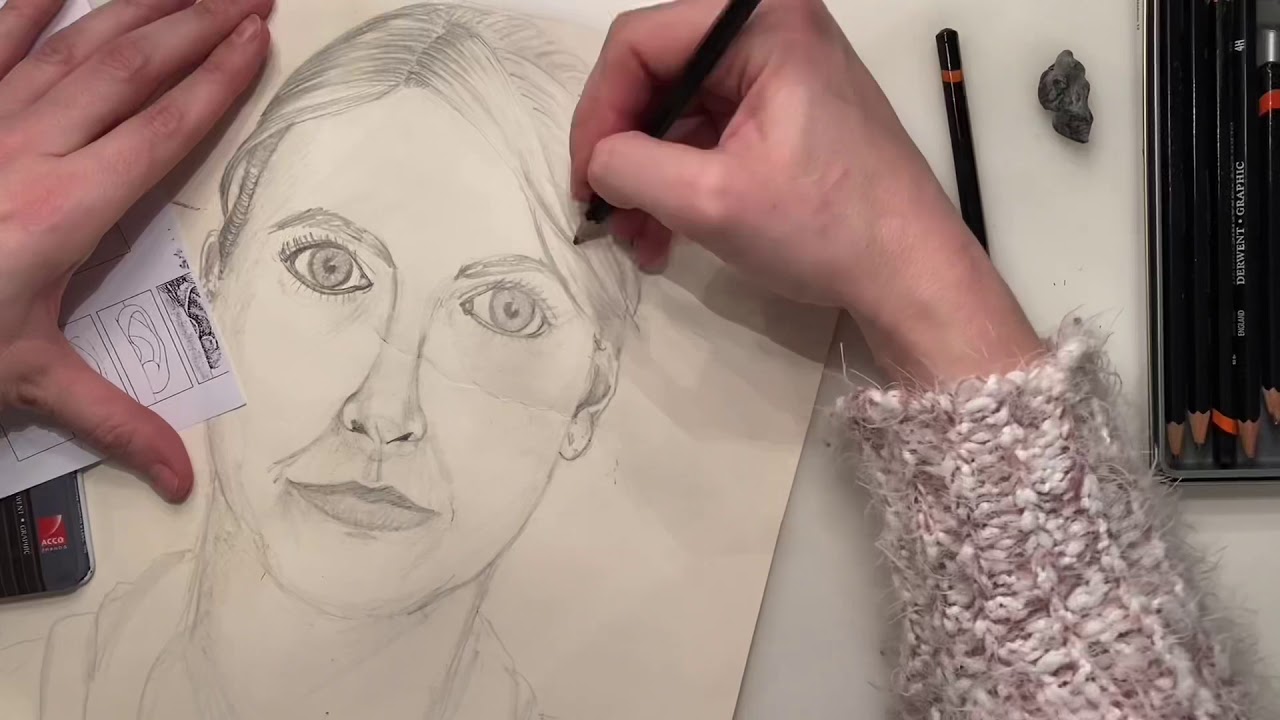 How to add tone to a self portrait, face drawing - YouTube