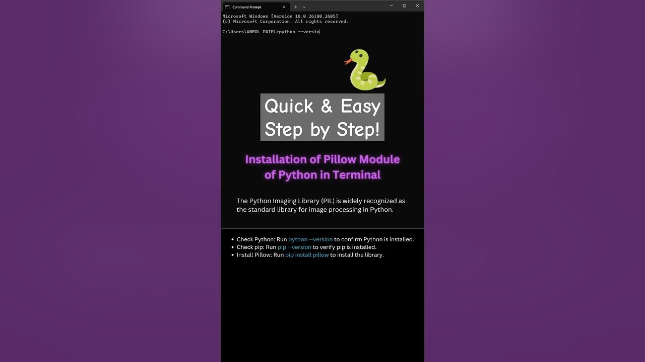 How To Install Pillow Module Of Python🐍 In Terminalcmd Python Pythoninstallation Terminal