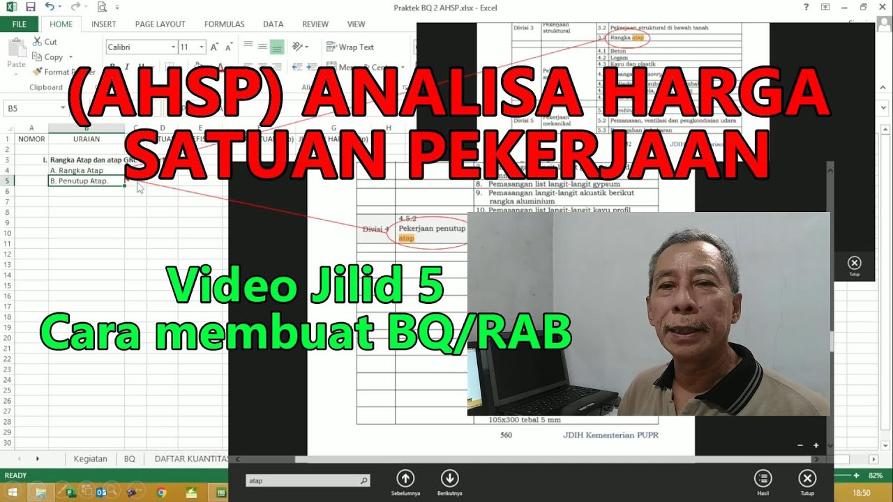 ANALISA HARGA SATUAN PEKERJAAN (AHSP) (Video Jilid 5 CARA MEMBUAT BQ ...
