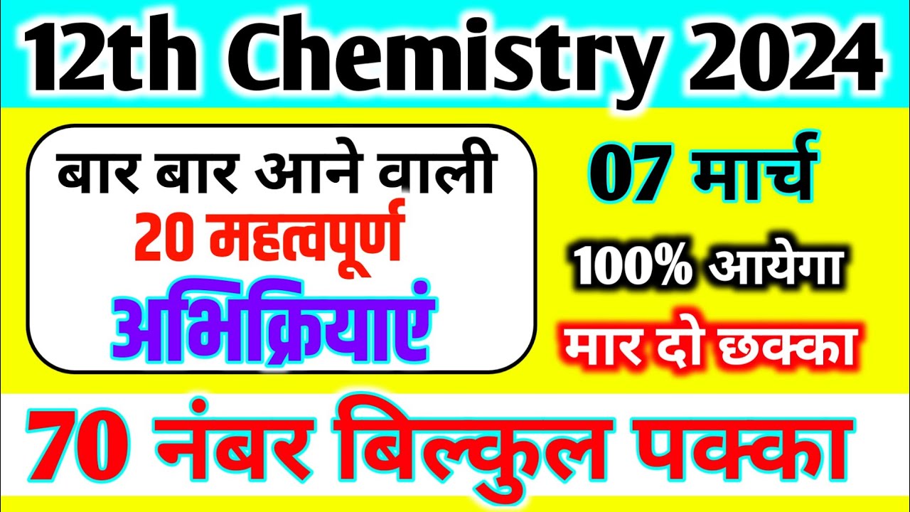 महत्वपूर्ण नाम वाली अभिक्रियाएं || Most Imp Name Reactions ||class 12th ...