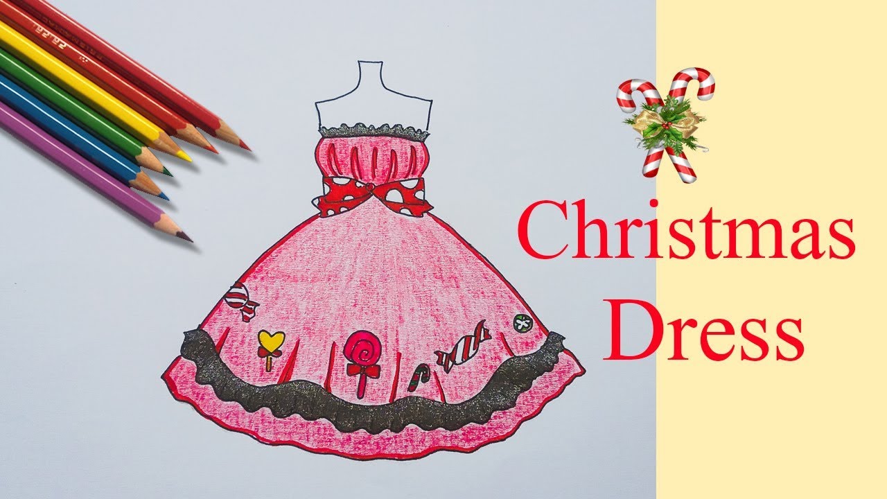 How to draw a Christmas dress ep.1 : วาดรูปกระโปรงคริสมาสต์ lovely art ...
