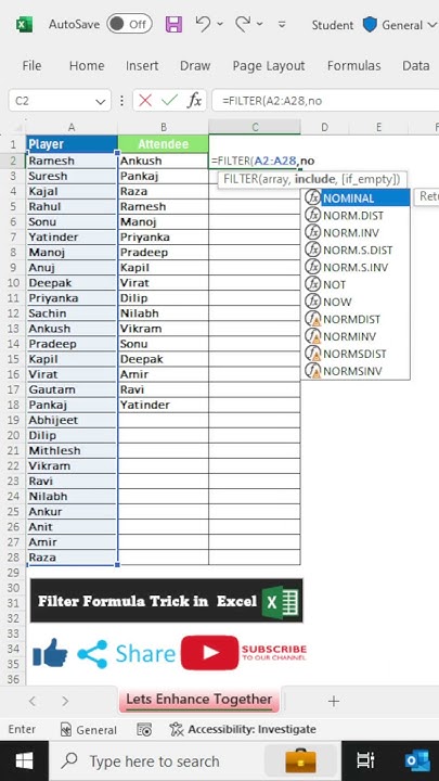 Filter Function in Excel | Excel Tips & Tricks | Lets Enhance Together #excel #exceltips #shorts ...