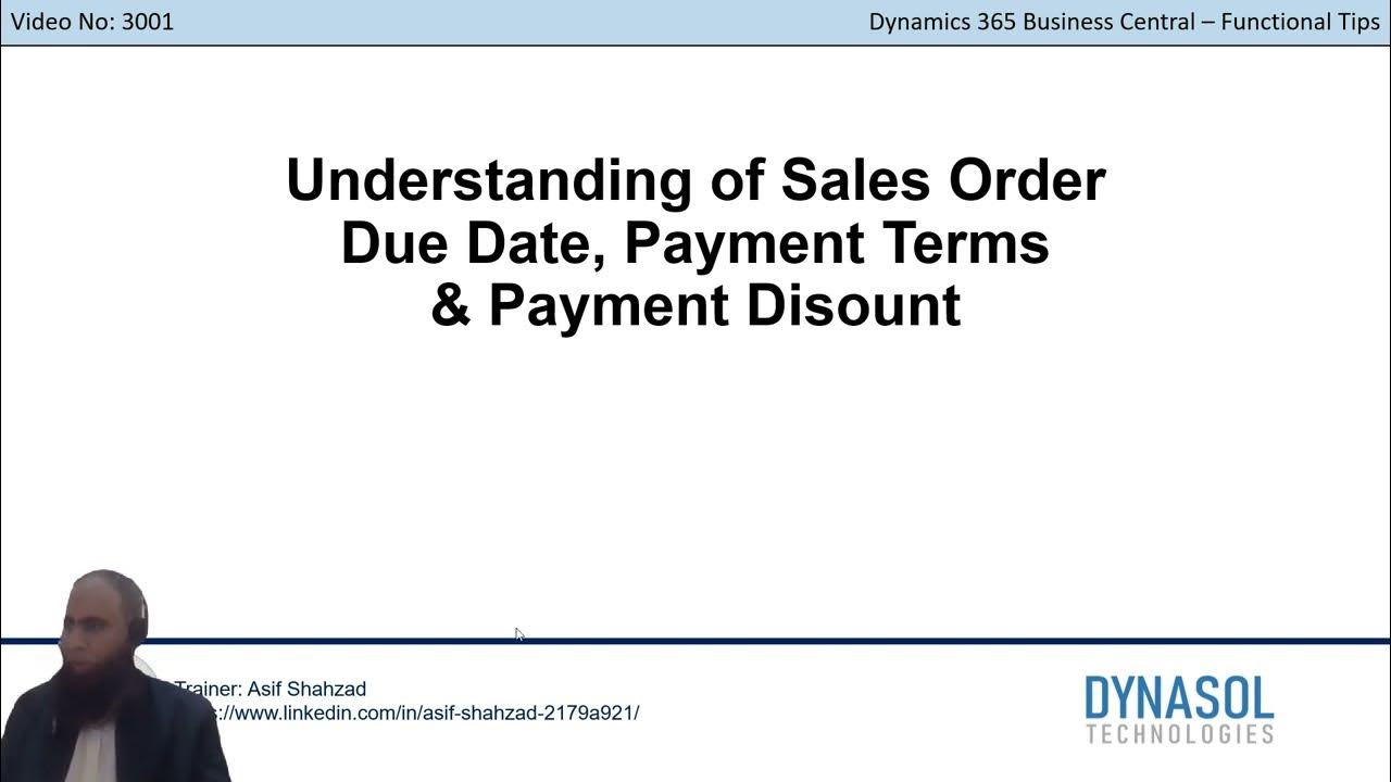Dynamics 365 Business Central - Sales Order Due Date, Payment Terms and Payment Discount - YouTube