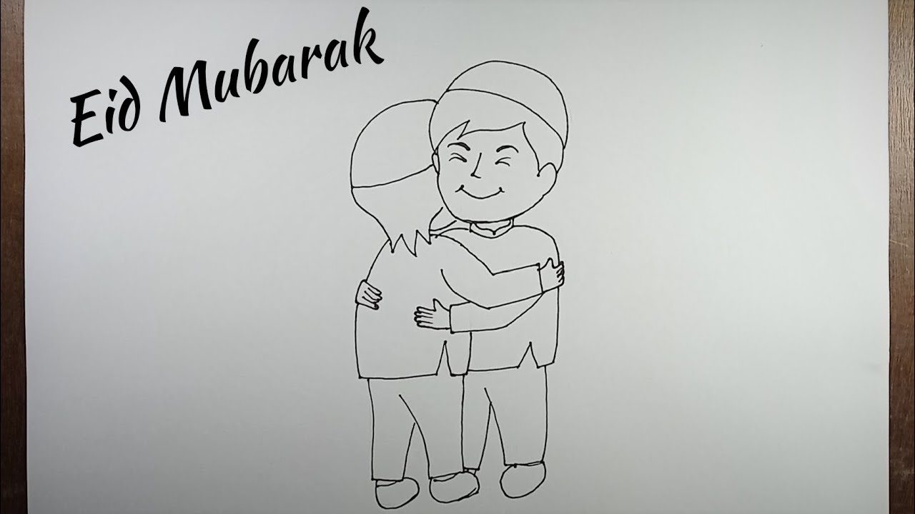 Drawing Eid Mubarak | Very Easy Eid Al Fitr Drawing Tutorial | Step by ...