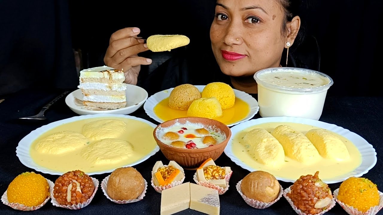 Asmr Eating Rasmalai, Malai Chamcham, Rasgulla, Rajbhog, Gur Rasgulla ...