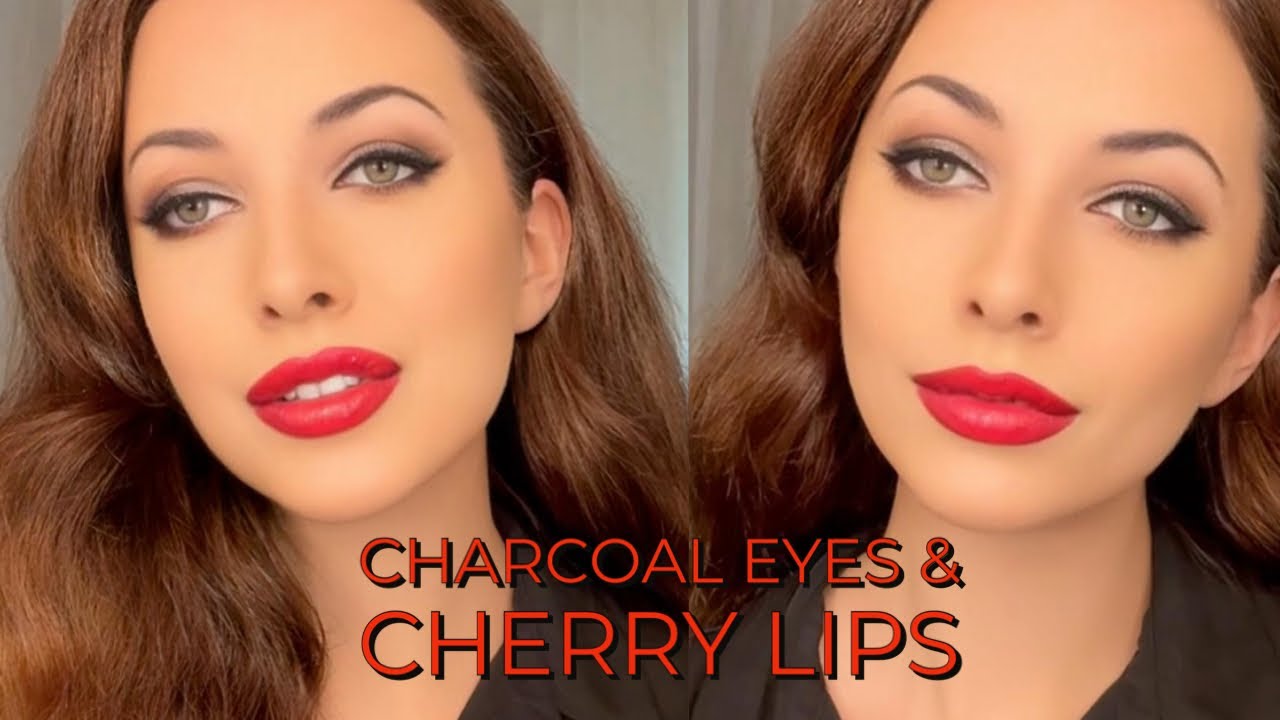 Charcoal Eyes & Cherry Lips Makeup Tutorial - YouTube